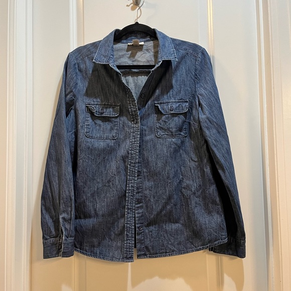 LOFT | Tops | Loft Button Down Shirt Denim Long Sleeve Pockets Medium ...